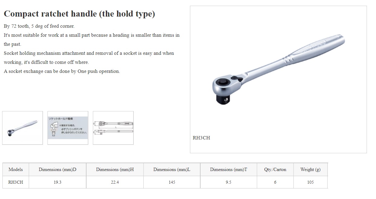 Ichiban Precision Sdn Bhd - Tone - Tone Ratchet handle (the hold type), Short swivel ratchet ...